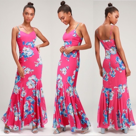 Lulus | Dresses | Lulus Wandering Wendy Pink Flowered Maxi Dress | Poshmark